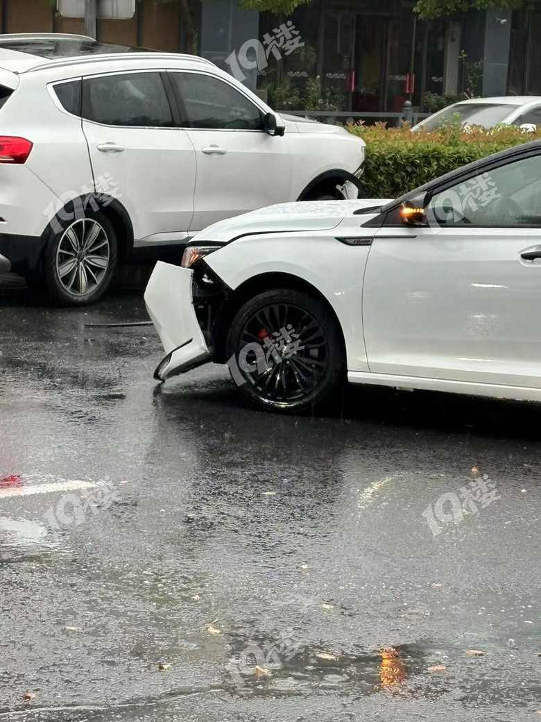 嘉兴雨天车祸！两车相撞，哈弗直接被怼上绿化带！目击者：开太快-讲空头-嘉兴19楼